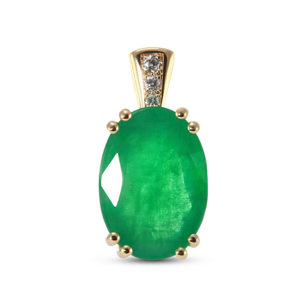 Pendentif Or Jaune 750 Emeraude Ovale 14x10mm et Diamants Ref. 54328