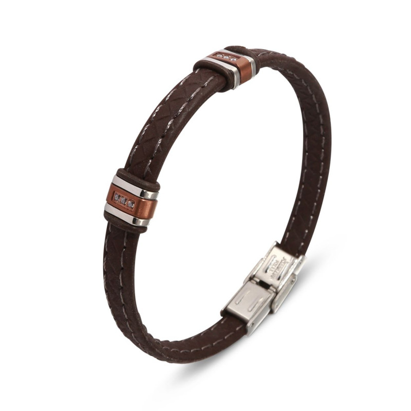 Bracelet homme cuir marron et acier 10mm x 21cm Ref. 56263