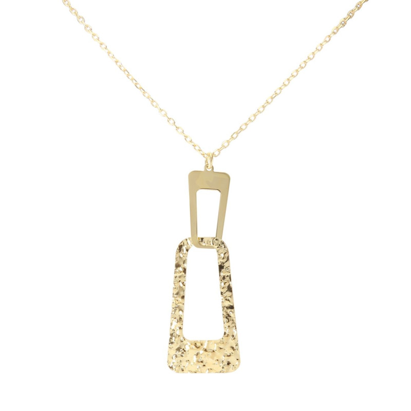 Collier Argent Doré Anneau rectangulaire Martelé Ref. 55408