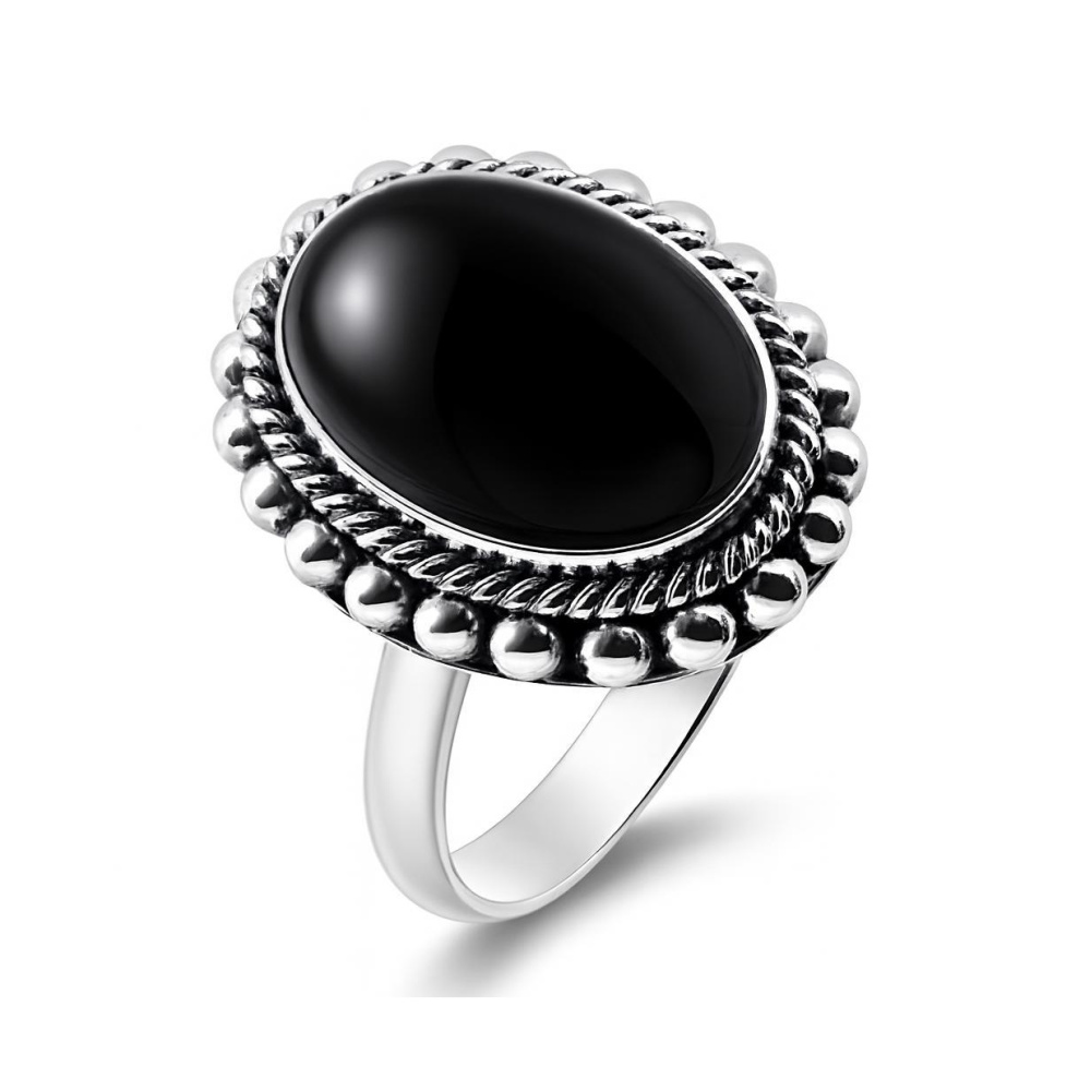 Bague Argent Onyx Ovale 14x10mm Ref. 32001
