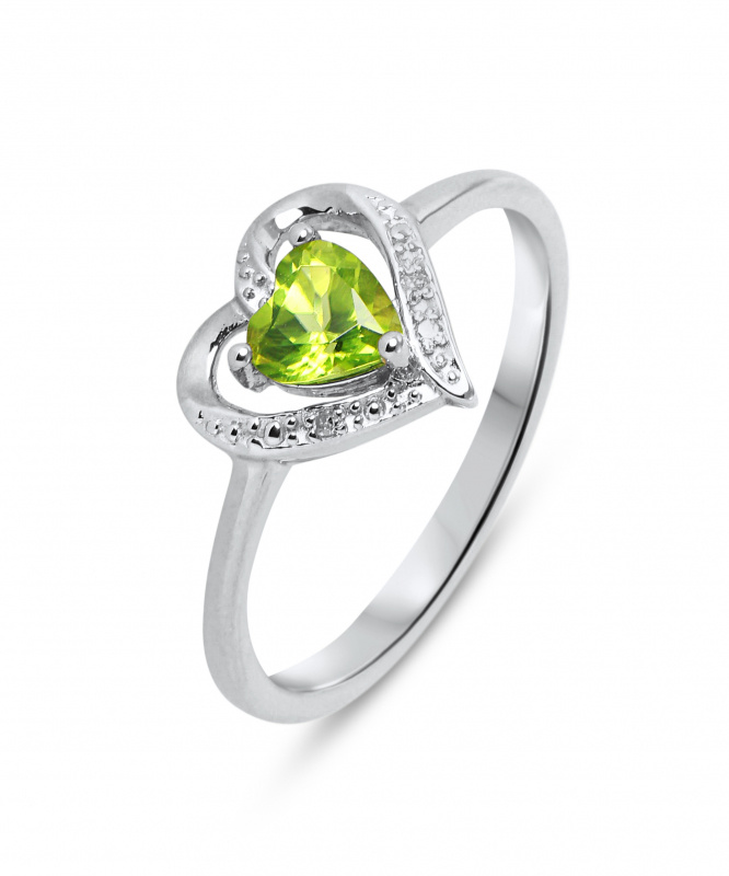 Bague Coeur Or blanc 375 Péridot et Diamant Ref. 46333