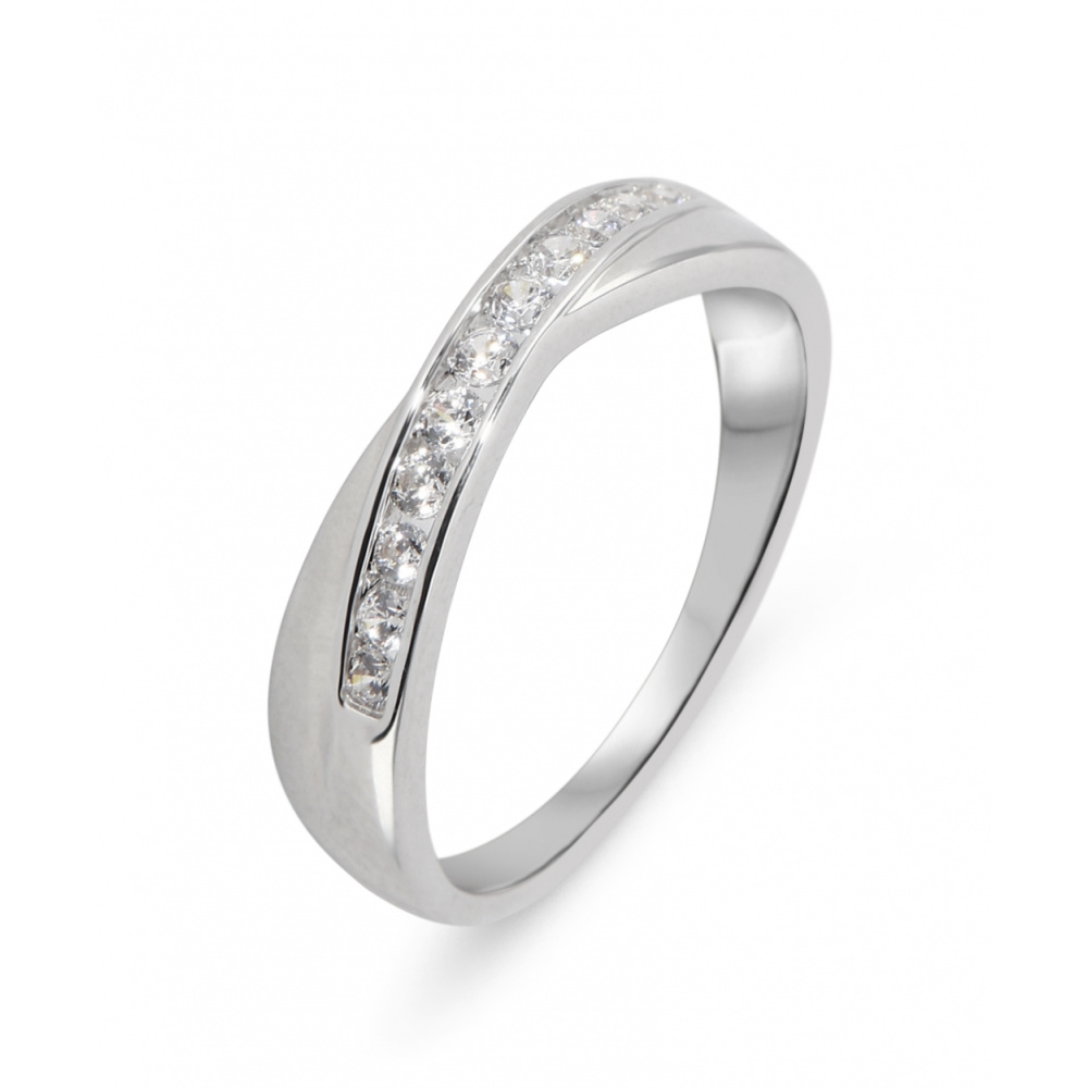 Bague demi alliance en or blanc 375 et oxyde de zirconium Ref. 42125