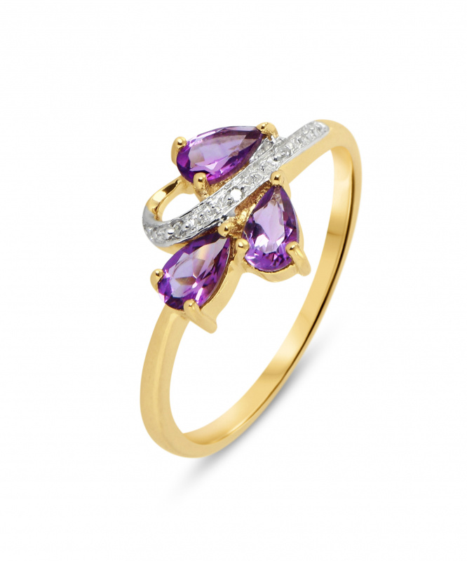 Bague Or jaune 375 Améthyste et Diamant Ref. 46303