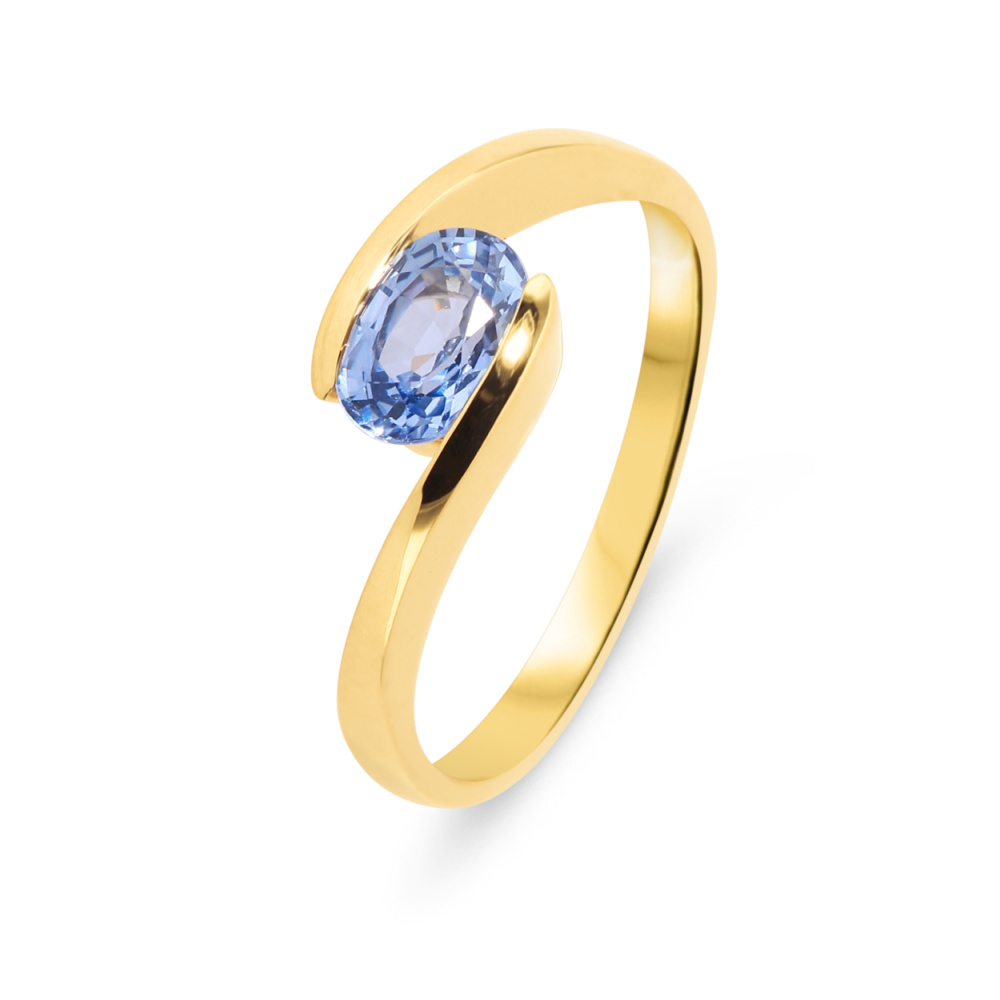 Bague Or Jaune 750 Saphir Ceylan ovale 7x5mm Ref. 50363