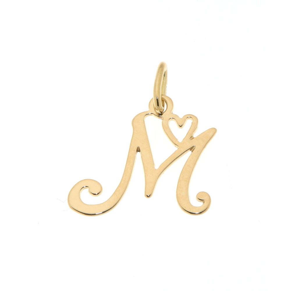 Pendentif Lettre M - Initiale M et coeur en Or Jaune 750 Ref. 34179