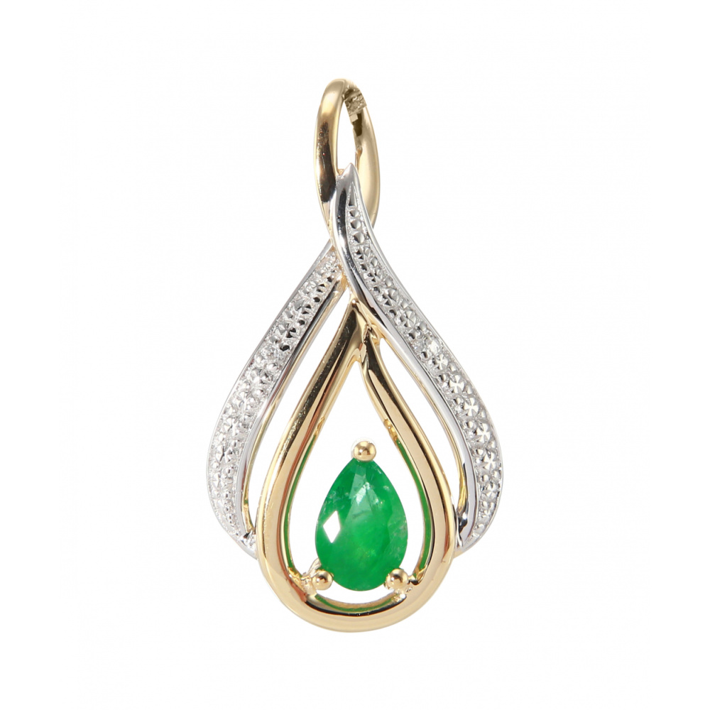 Pendentif Or 750 Emeraude poire 6x4mm et Diamant Ref. 44580