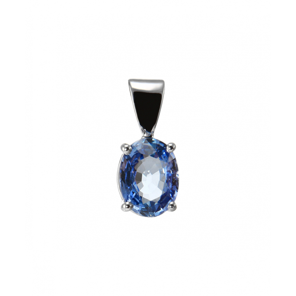Pendentif Or Blanc 750 Saphir De Ceylan ovale 8x6mm Ref. 43647