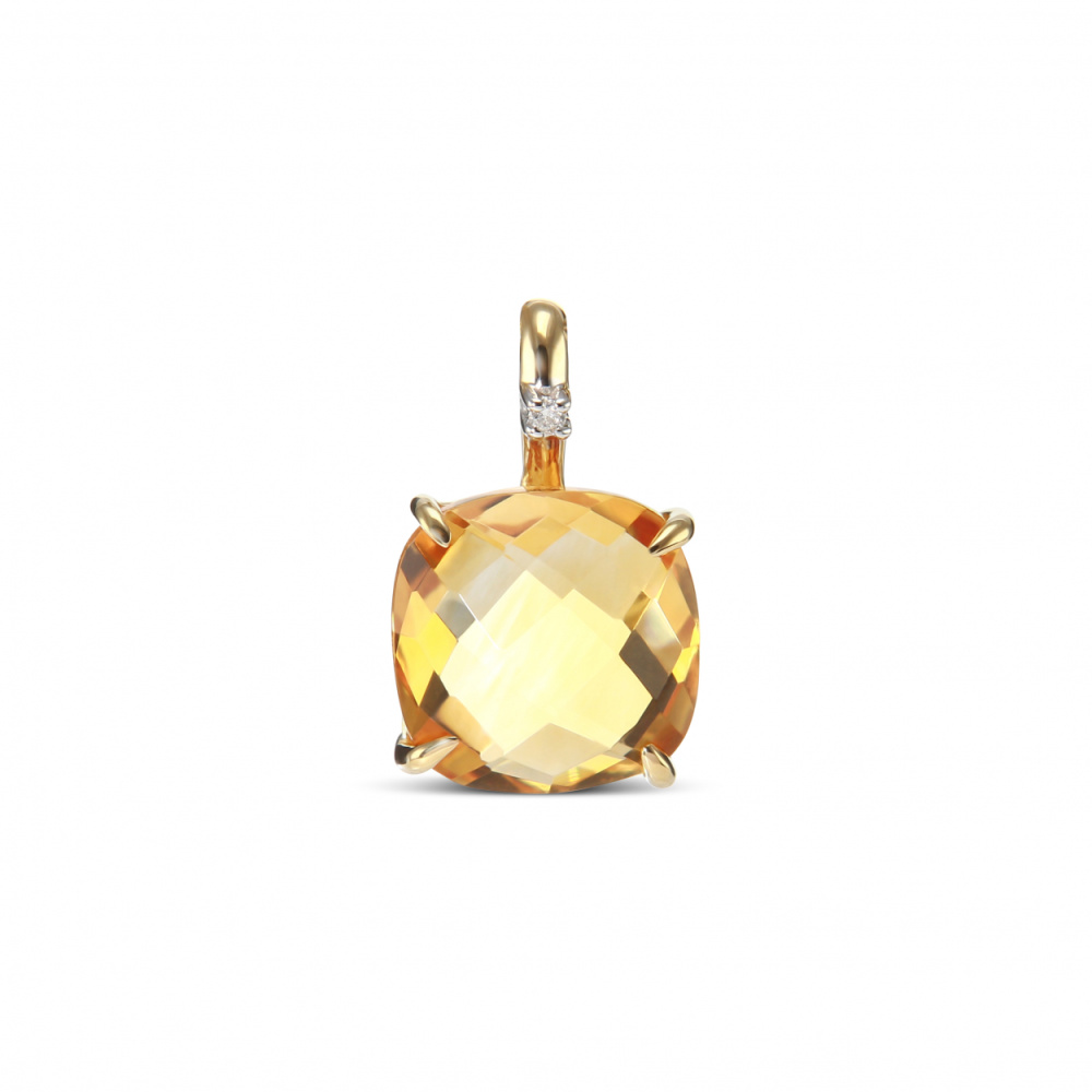 Pendentif Or Jaune 750 Citrine Coussin 8mm et Diamant Ref. 34960