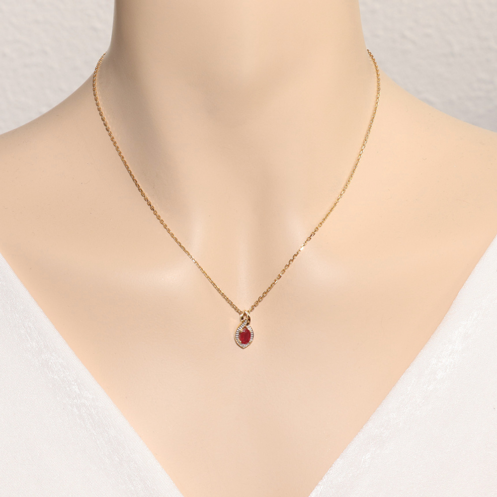 Pendentif Or Jaune 750 Rubis Ovale 6x4mm et Diamant Ref. 39781