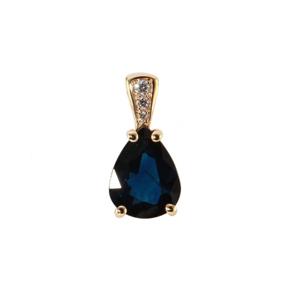 Pendentif Or Jaune 750 Saphir Poire 9x7mm et Diamant Ref. 46384